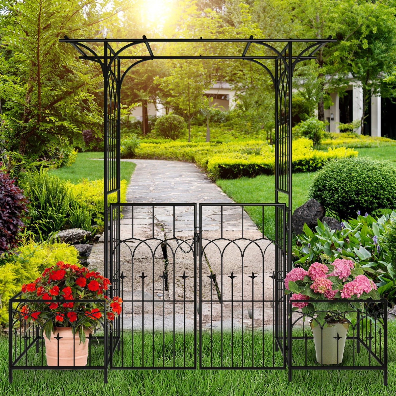 QISHENSHUI Decorative Metal Garden Arbors with Built-In Planter Boxes ...
