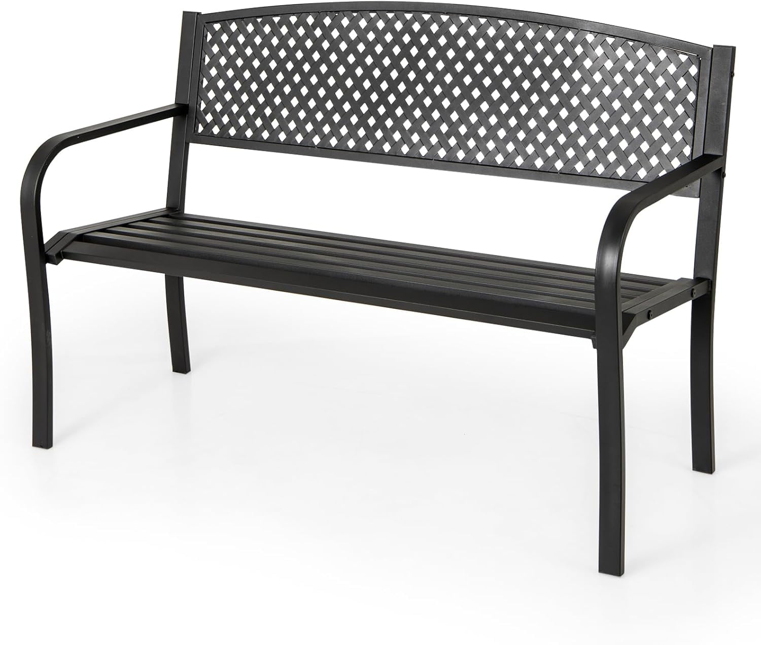 QISHENSHUI Metal Outdoor Bench with Mesh Pattern Backrest, Curved ...