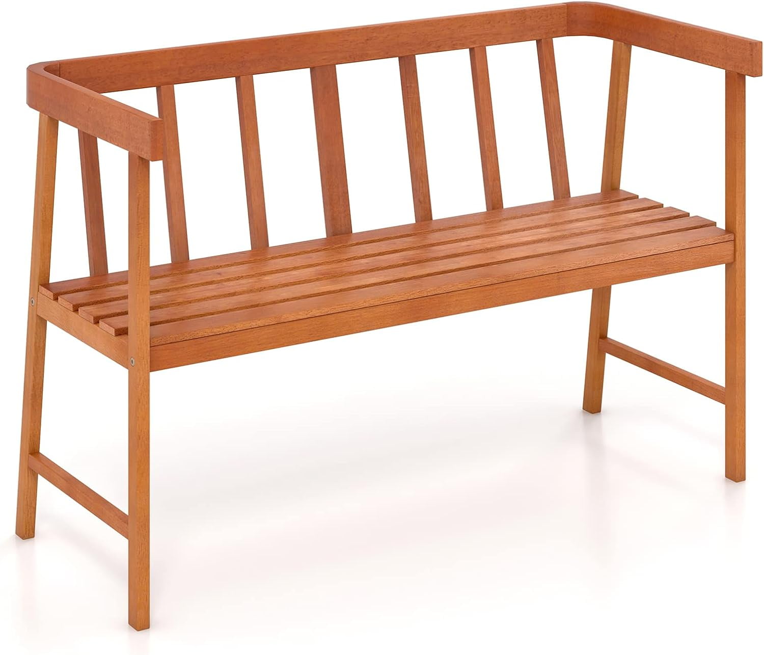 QISHENSHUI Outdoor Eucalyptus Wood Bench, 2-Person Garden Bench with ...