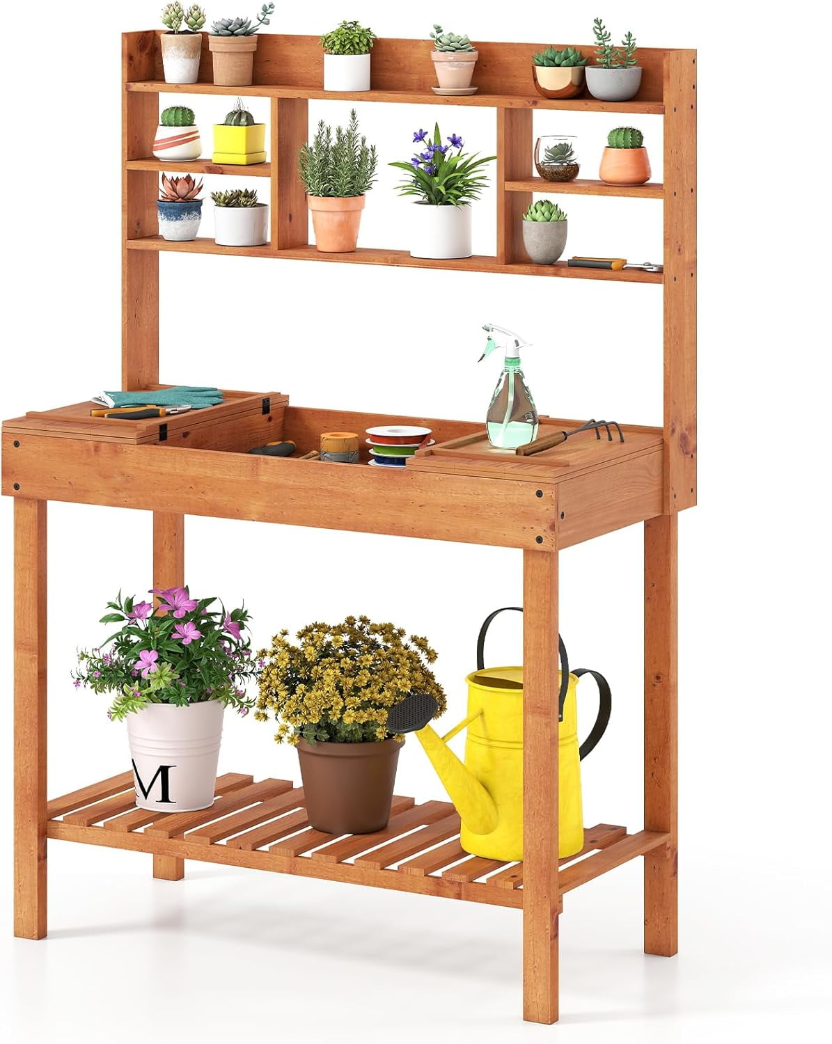 QISHENSHUI Wooden Potting Bench Table, 61" Garden Planting Workstation ...