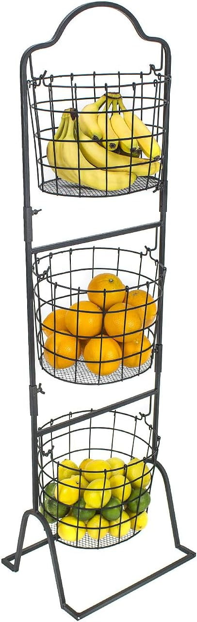 QISHIERDISHA 3-Tier Wire Market Basket Stand for Fruit, Vegetables ...