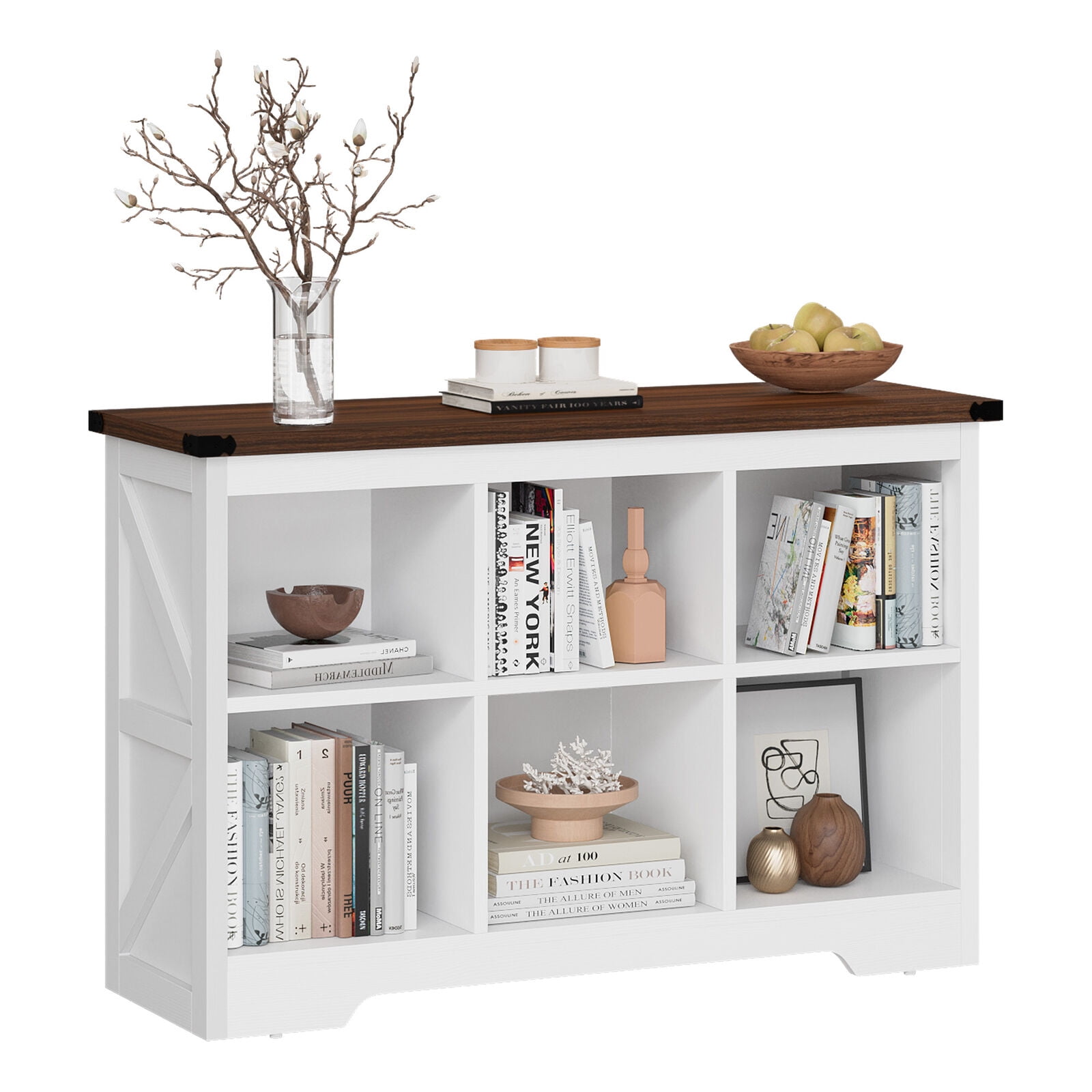 QISHIERDISHA 8 Cube Book Shelf, Farmhouse Wood Long Storage Organizer ...