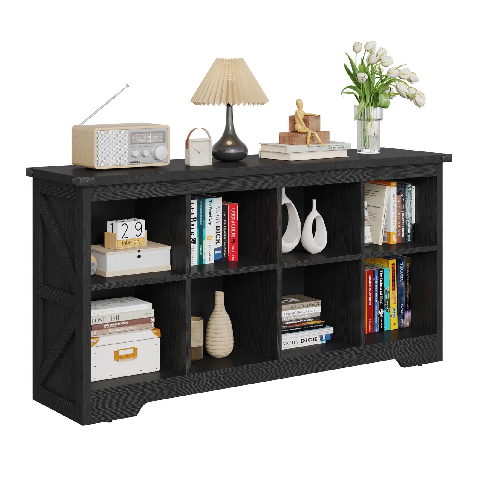 QISHIERDISHA 8 Cube Book Shelf, Farmhouse Wood Long Storage Organizer ...