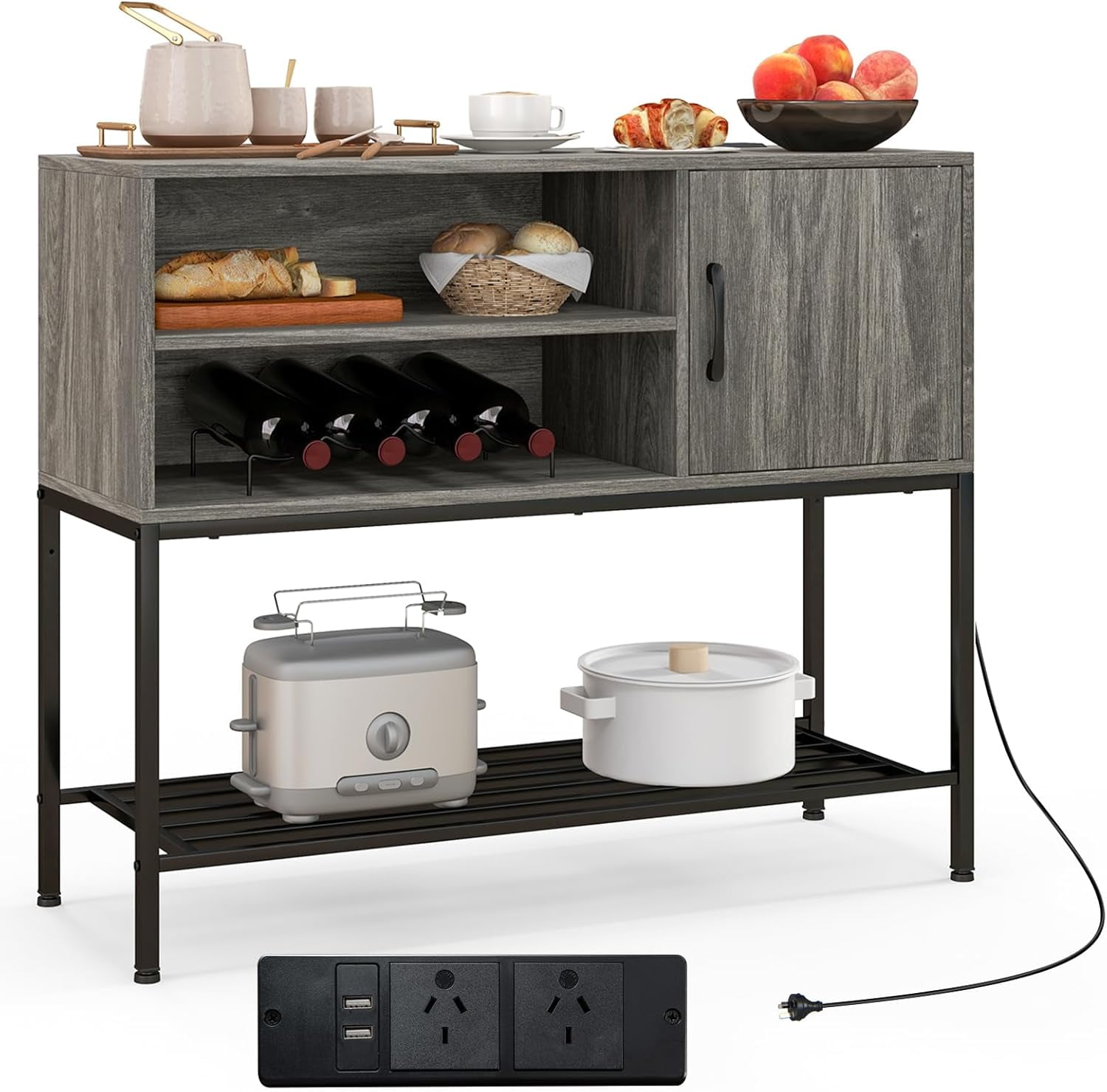 QISHIERDISHA Buffet Cabinet with Power Outlets & USB Ports, Wood Coffee ...