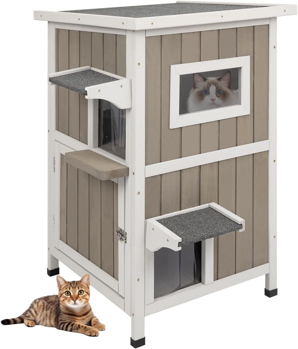 QISHIERDISHA Cat House Outdoor Cat Shelter 2 Story Feral Cat Shelter ...