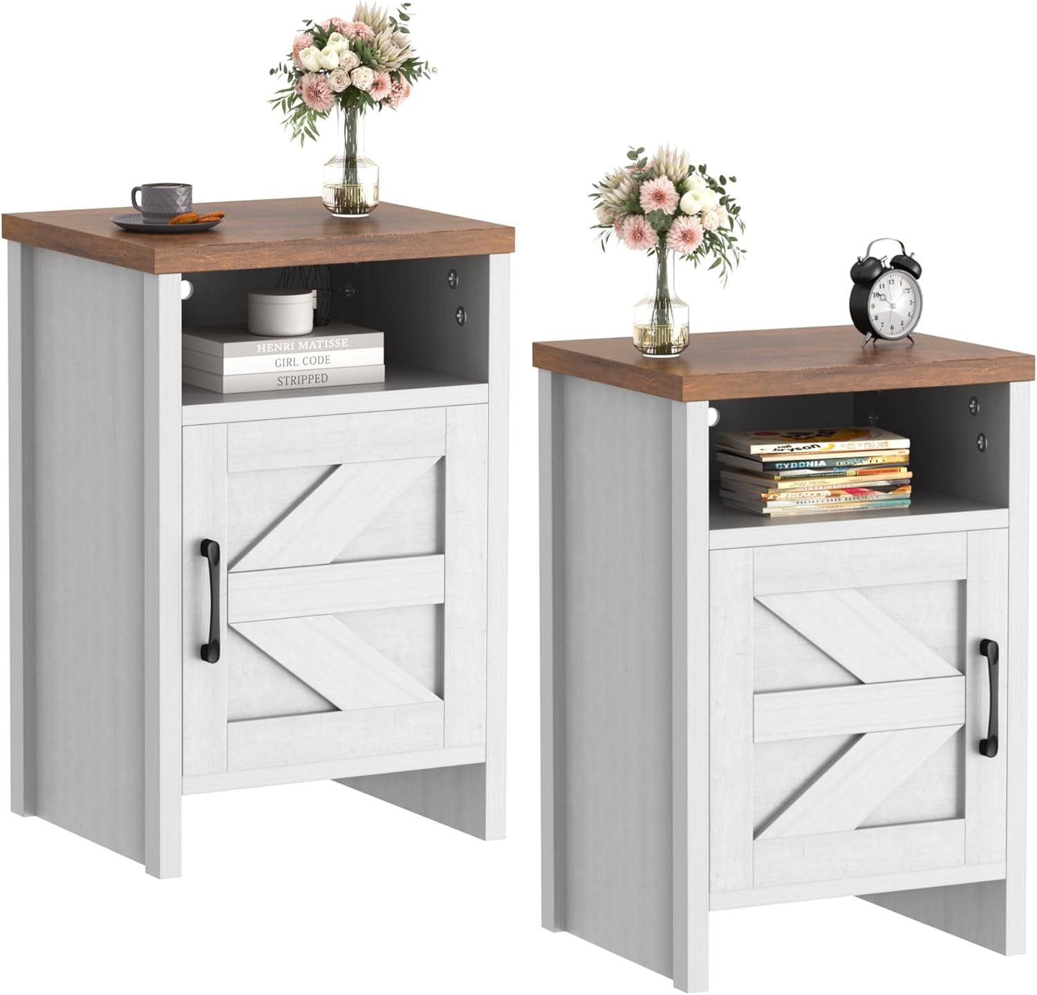 QISHIERDISHA Farmhouse Nightstand, Modern Bedside Table with Barn Door ...