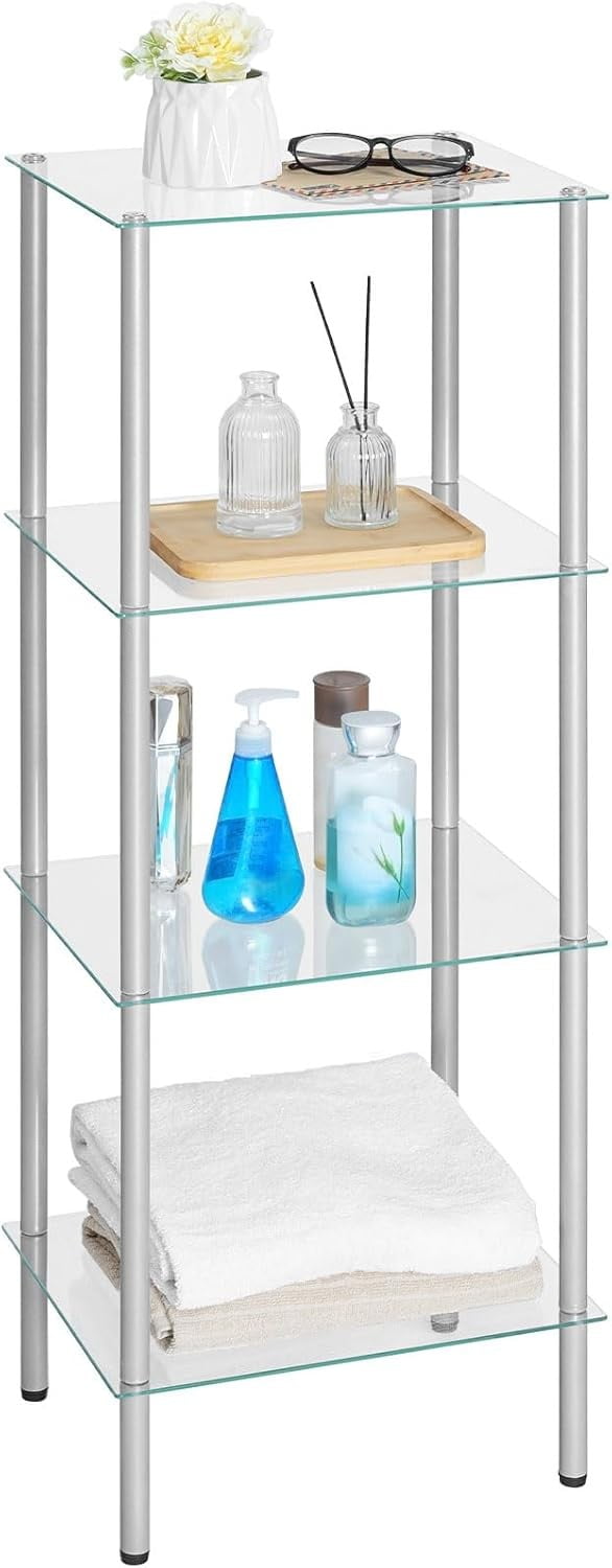 QISHIERDISHA Glass Shelf, 4 Tier Bathroom Standing Shelf Unit, Tempered ...
