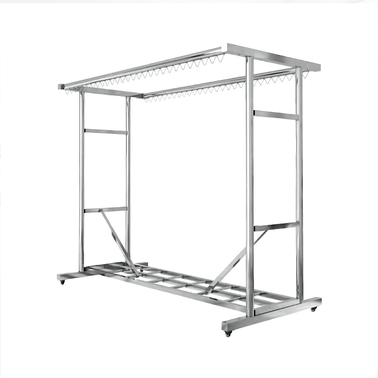 QISHIERDISHA Heavy Duty Metal Clothes Rack On Wheels, with Two Hanging ...