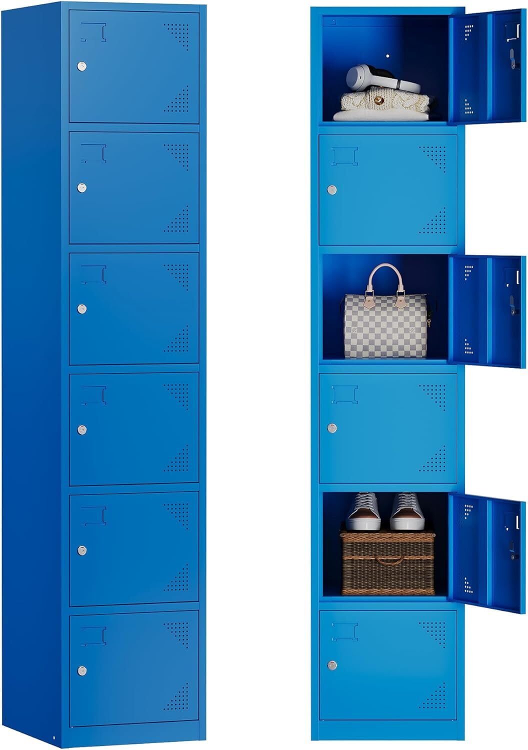 QISHIERDISHA Metal Locker with 6 Doors, Tall Steel Storage Lockers for ...