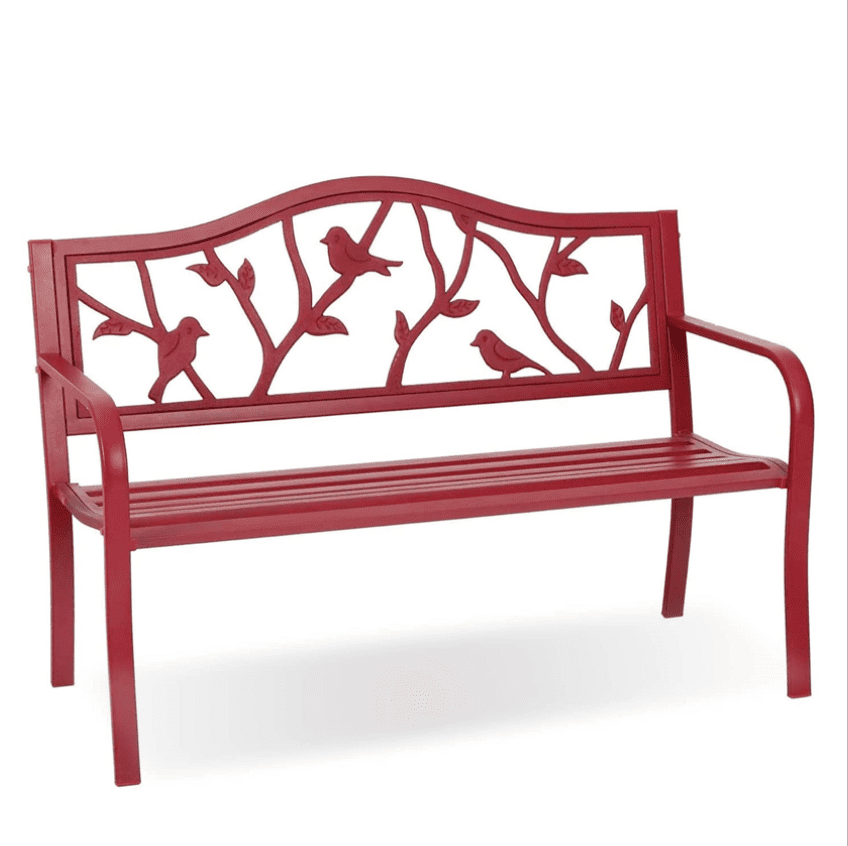 QISHIERDISHA Outdoor Patio Metal Park Bench Red, Steel Frame Bench with ...