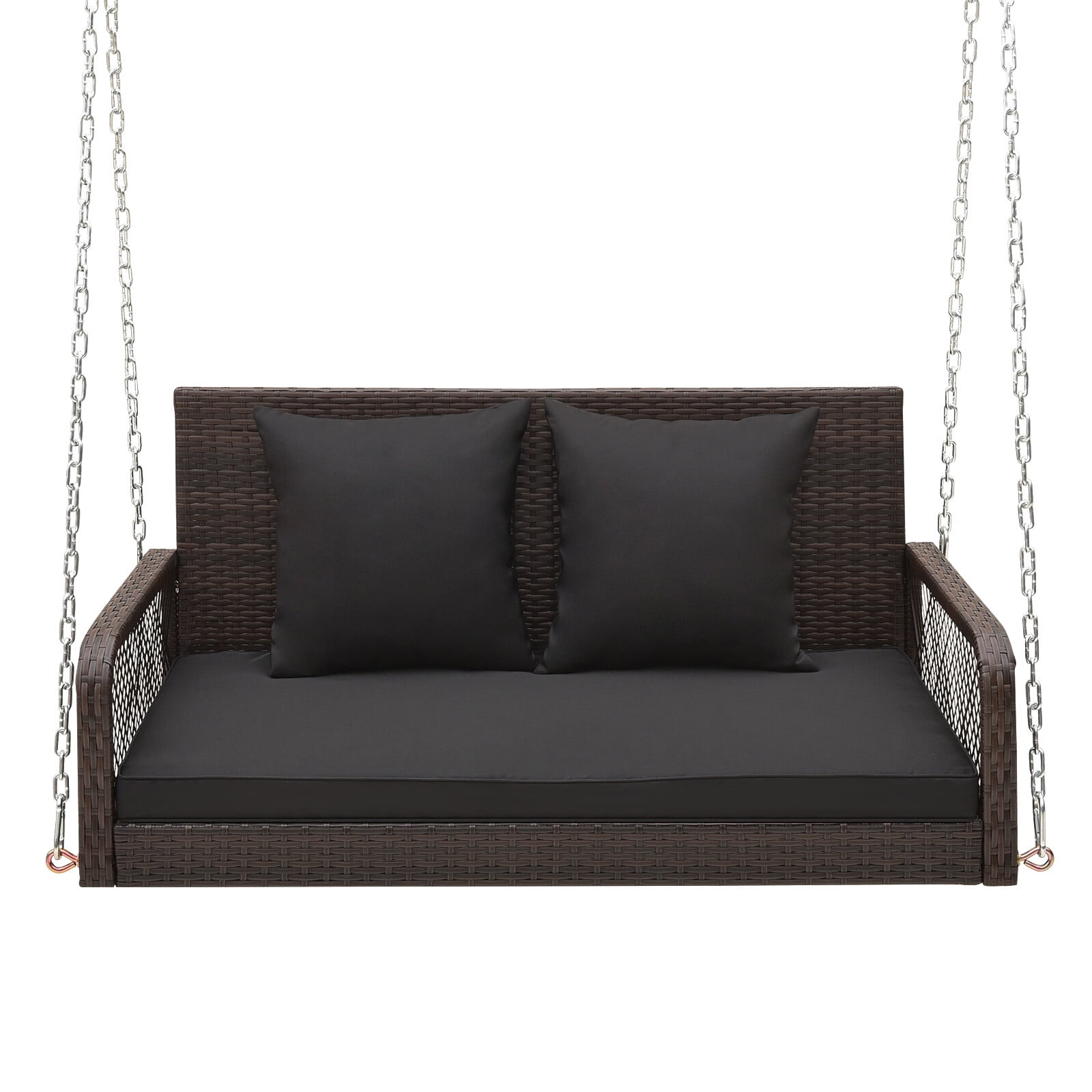 QISHIERDISHA Porch Swing Outdoor 2-Person Hanging Bench Chair with Seat & Back Cushions, Heavy ...