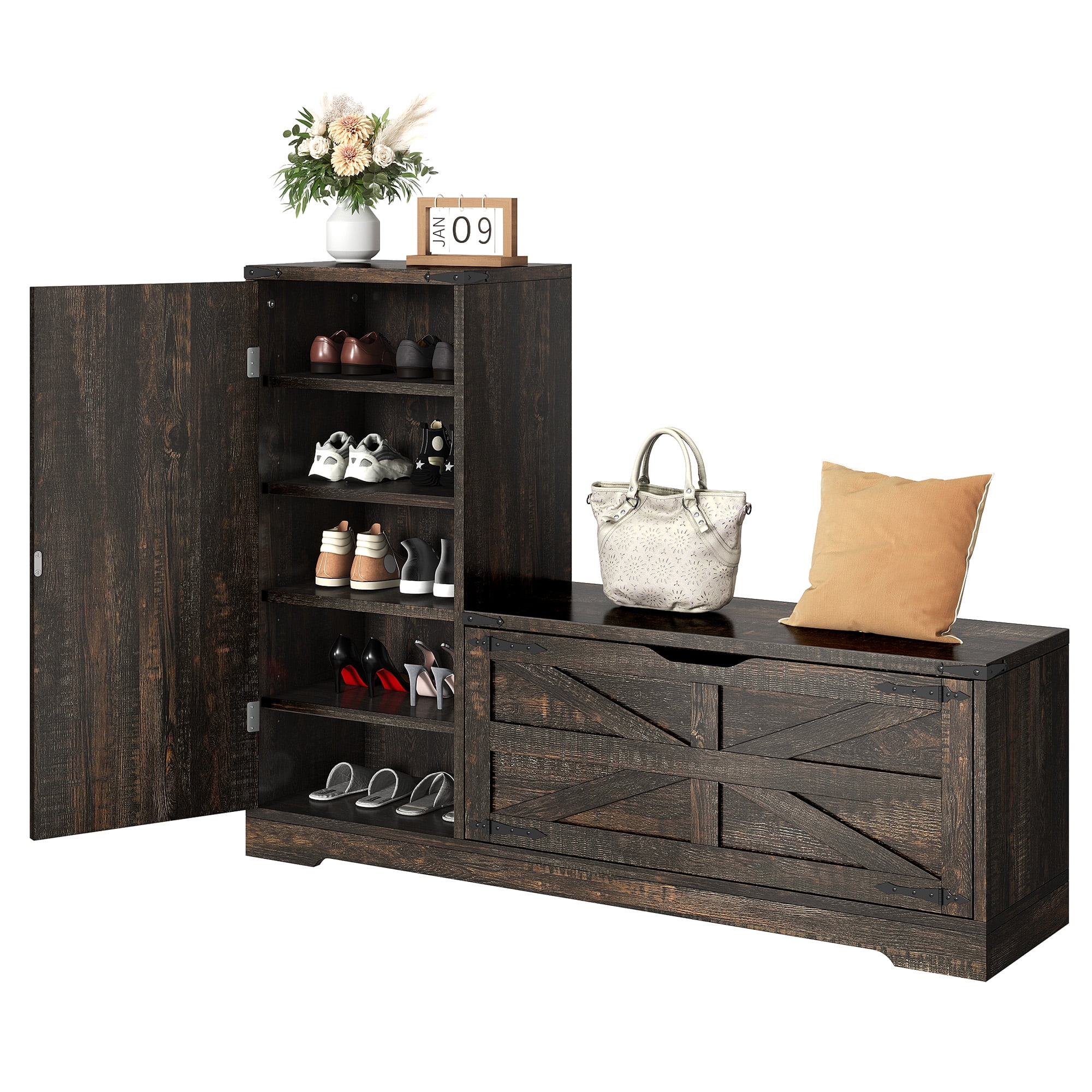 QISHIERDISHA Shoe Cabinet, Farmhouse Shoe Storage Cabinet with Bench ...