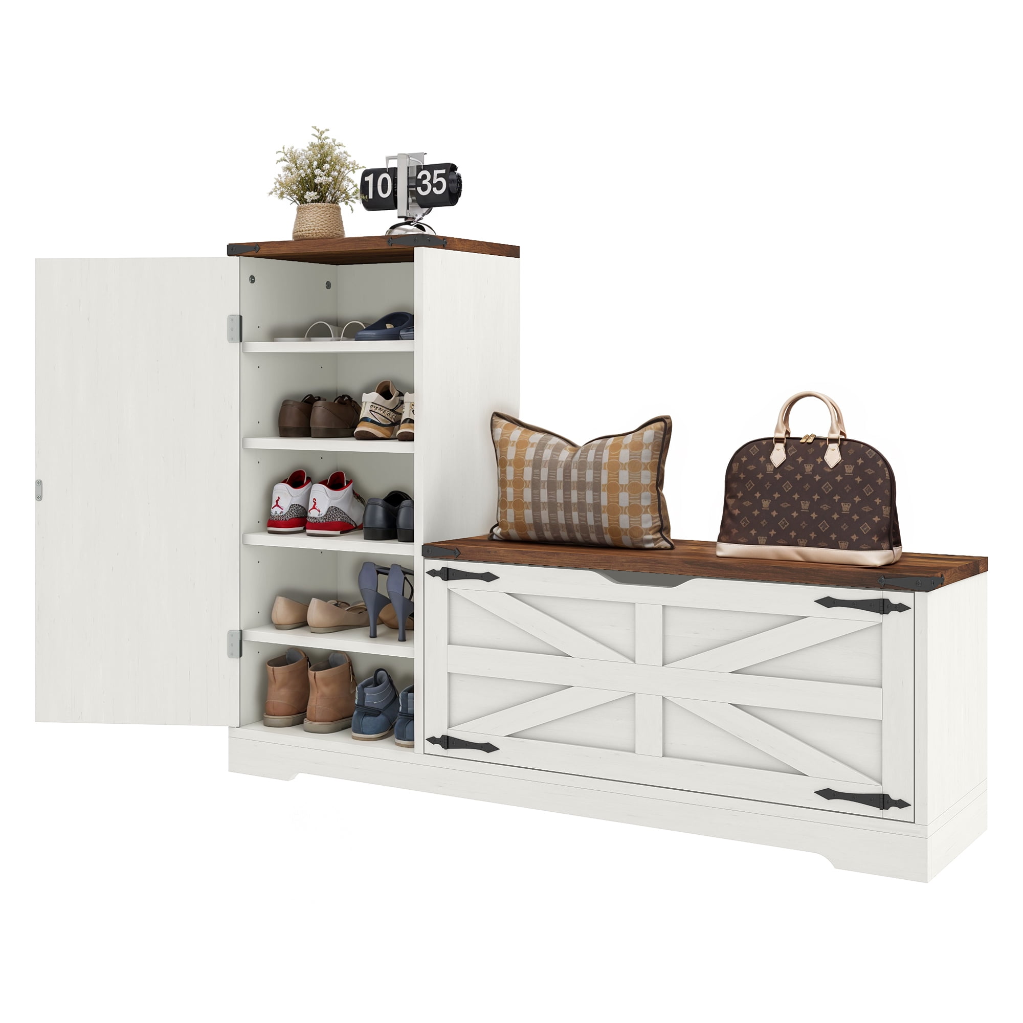 QISHIERDISHA Shoe Cabinet, Farmhouse Shoe Storage Cabinet with Bench ...