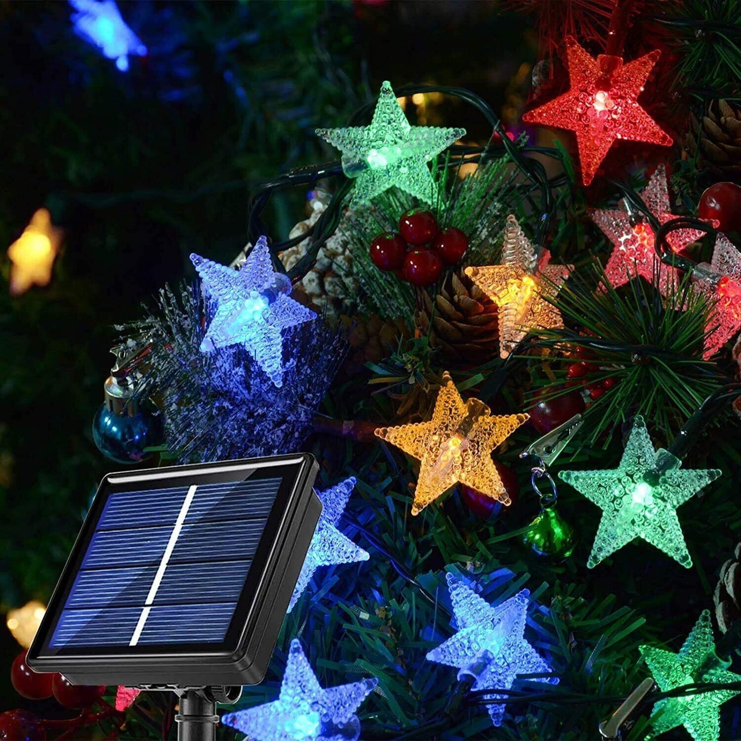 QISHIERDISHA Solar String Lights Outdoor, Solar Powered Star Lights ...