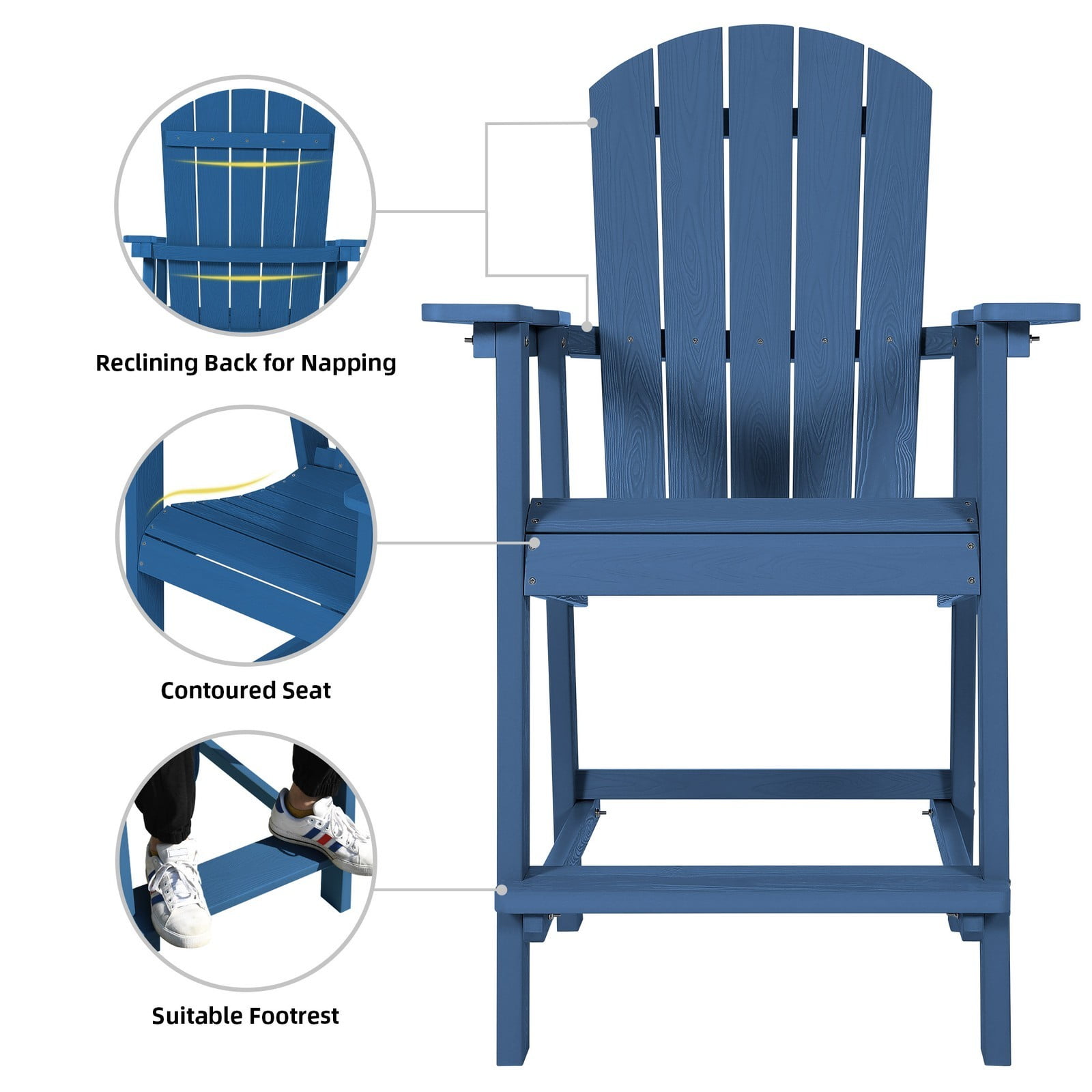 QISHIERDISHA Tall Adirondack Chair, Weather-Resistant HIPS Bar Stools ...