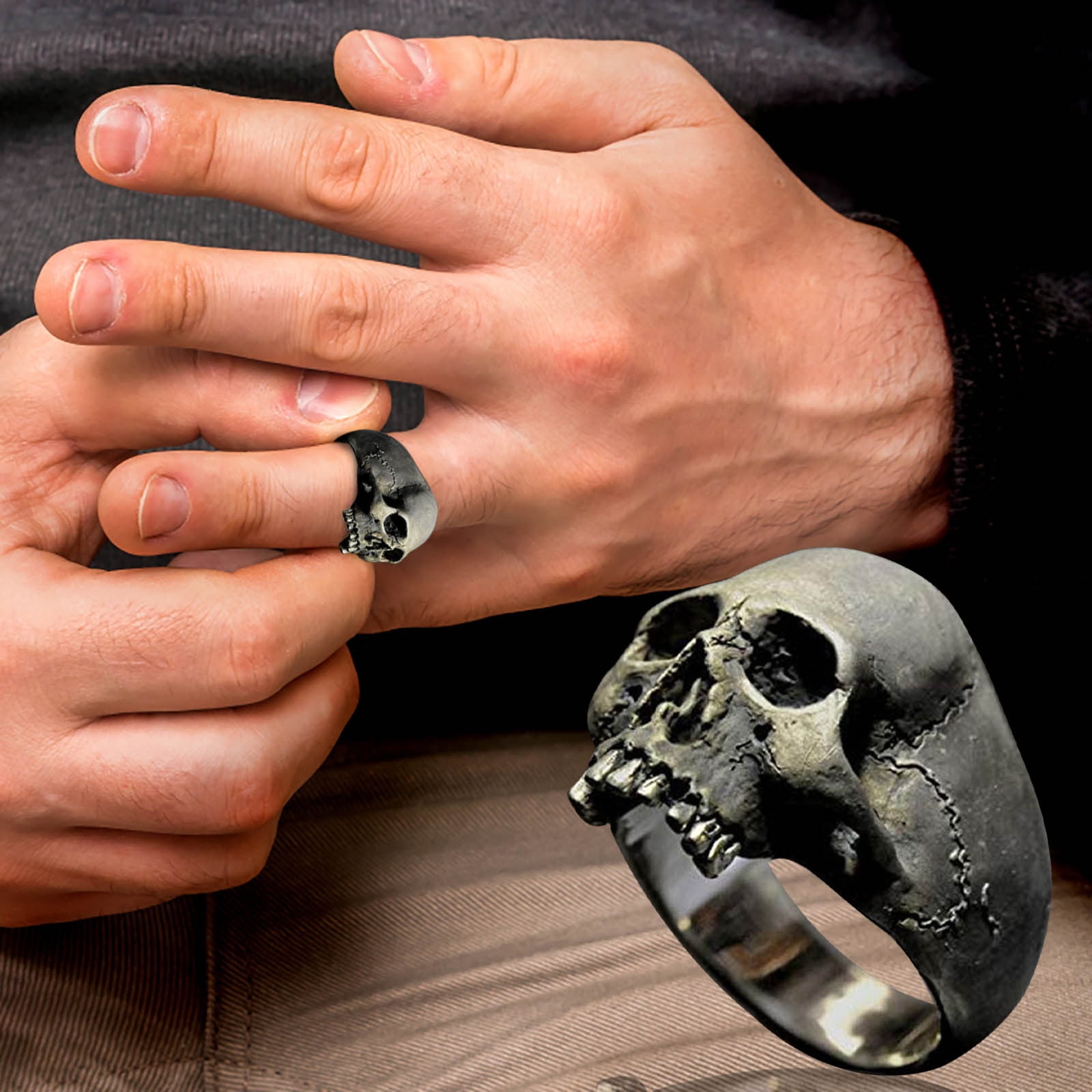 QISIWOLE 2 PCS Vintage Skeleton Head Band Ring for Egirl Eboy Punk ...