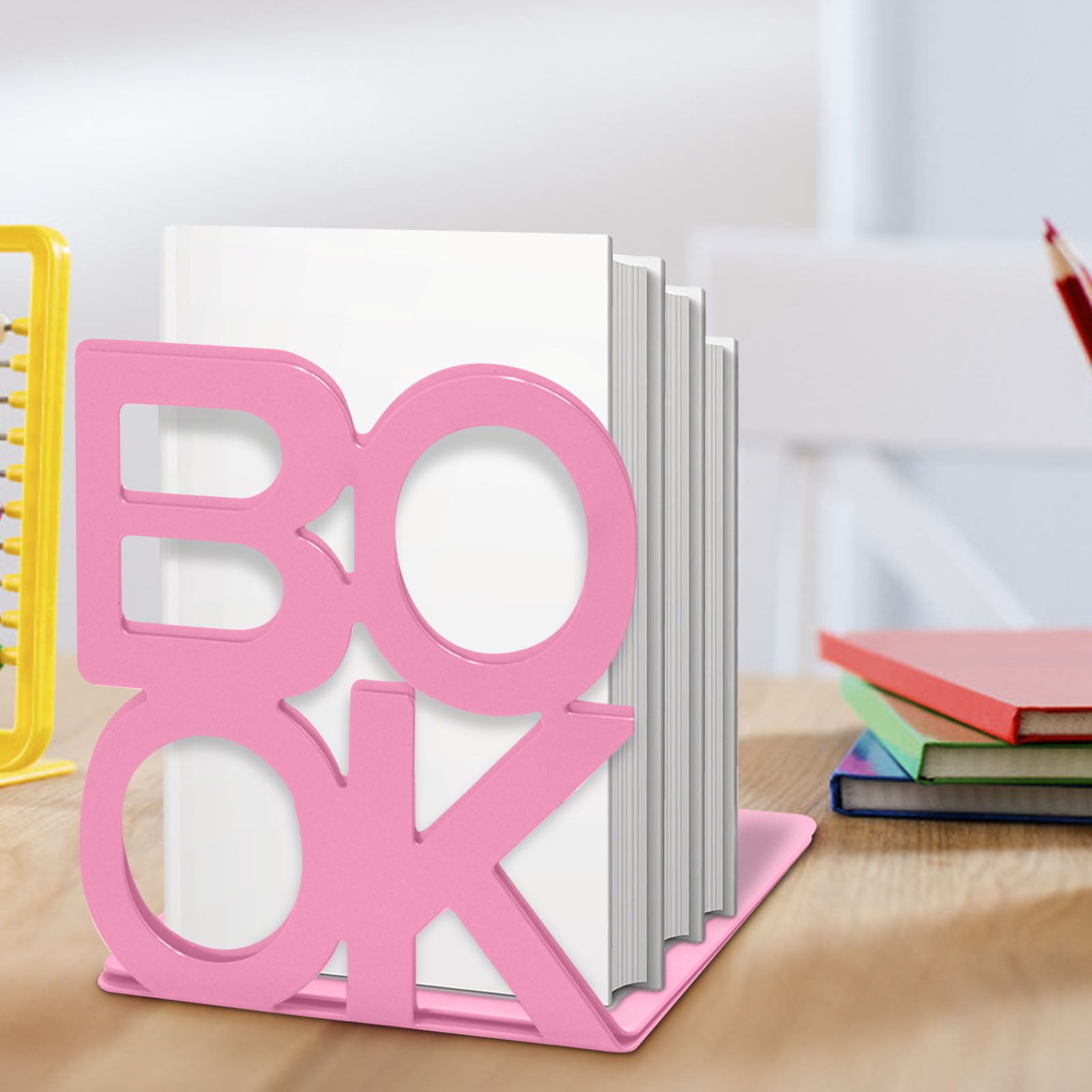 QISIWOLE 2 Pairs Book Ends - Decorative Metal Bookends Supports for ...