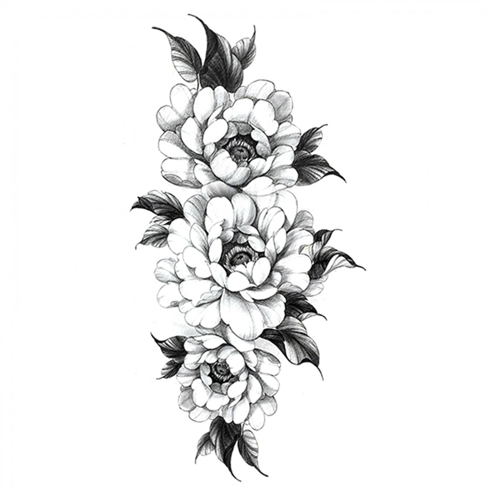 Qisiwole 3d Realistic Large Black Flower Temporary Tattoos For Women