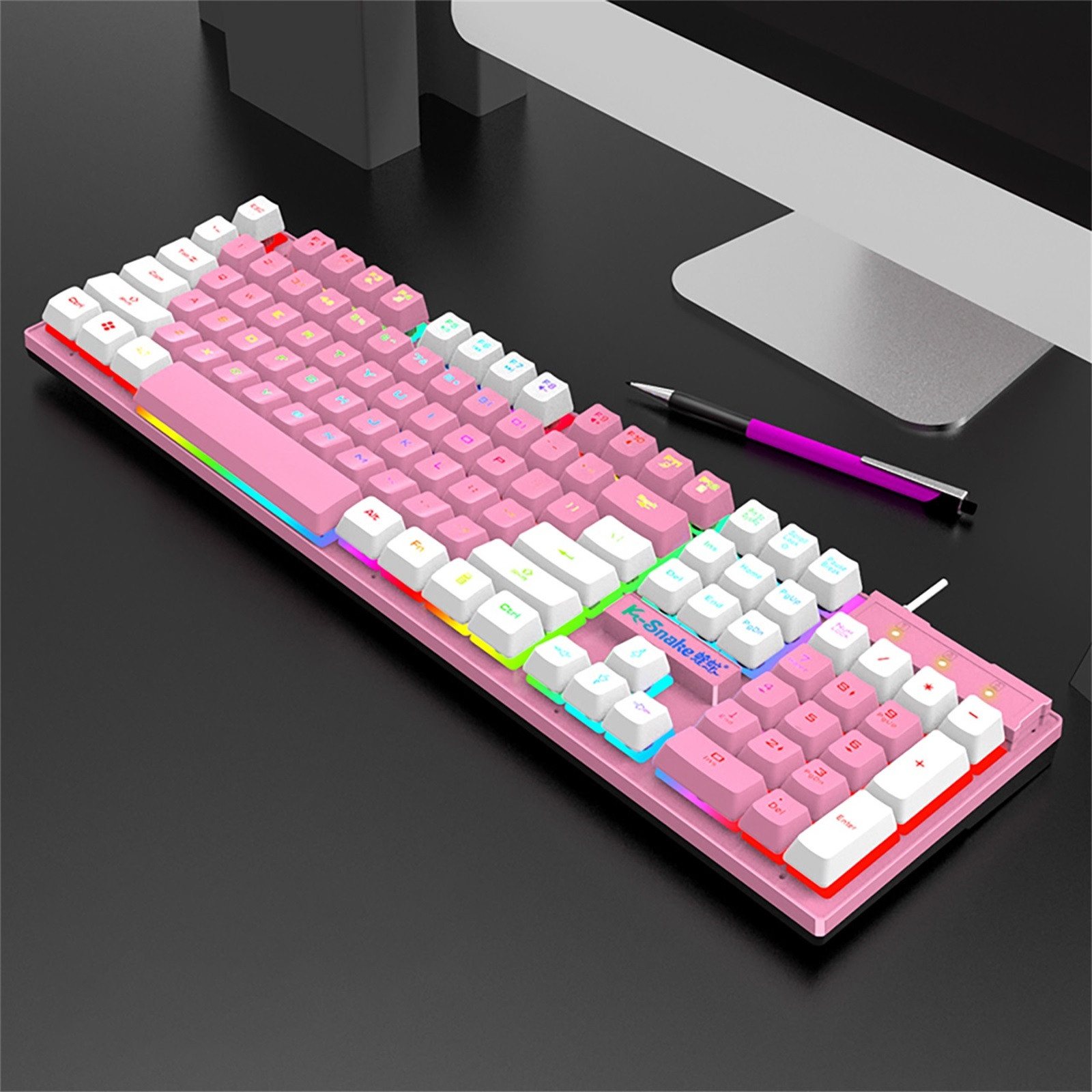 QISIWOLE Gaming Keyboard 104 Keys Wired USB Colorful RGB Backlight ...
