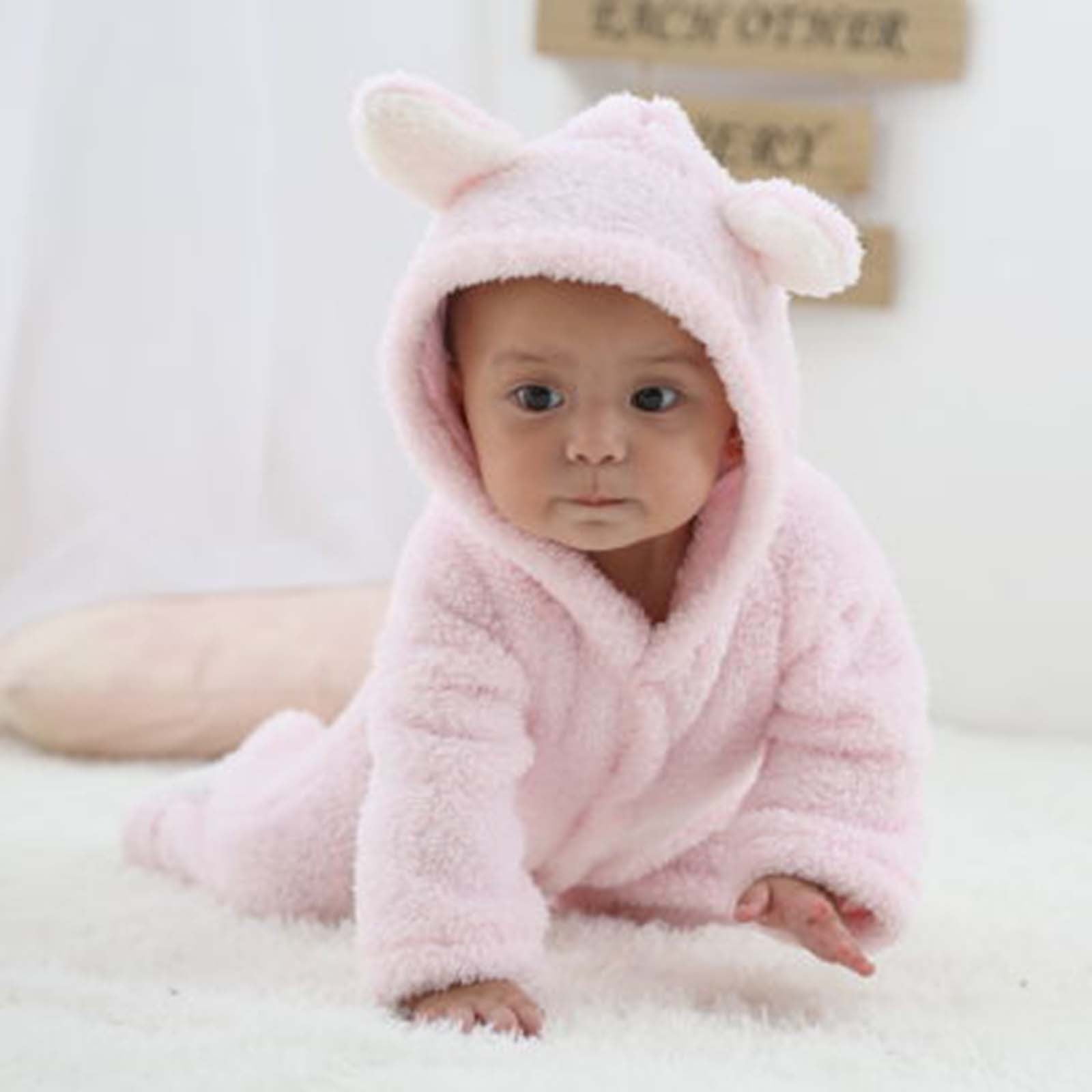 QISIWOLE Newborn Baby Fleece Romper One Piece Footies Jumpsuit Bear ...