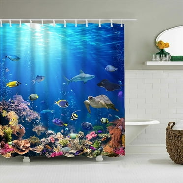 36x72h Dolphin Shower Curtains Underwater World Marine Life Fabric Bath ...