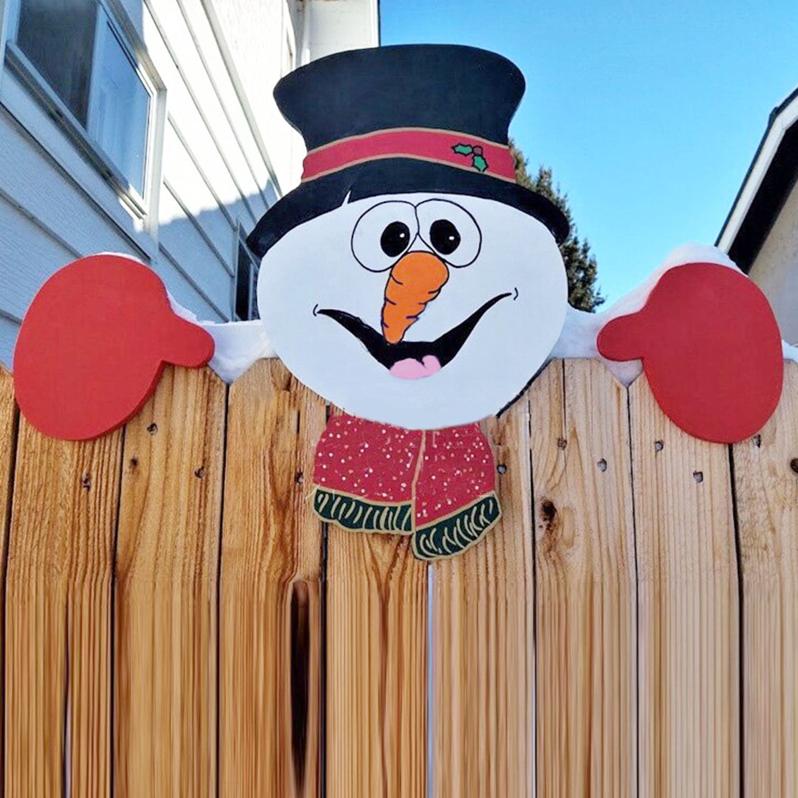 QISIWOLE Snowman Fence Peeker Christmas Yard Art Garden Christmas ...