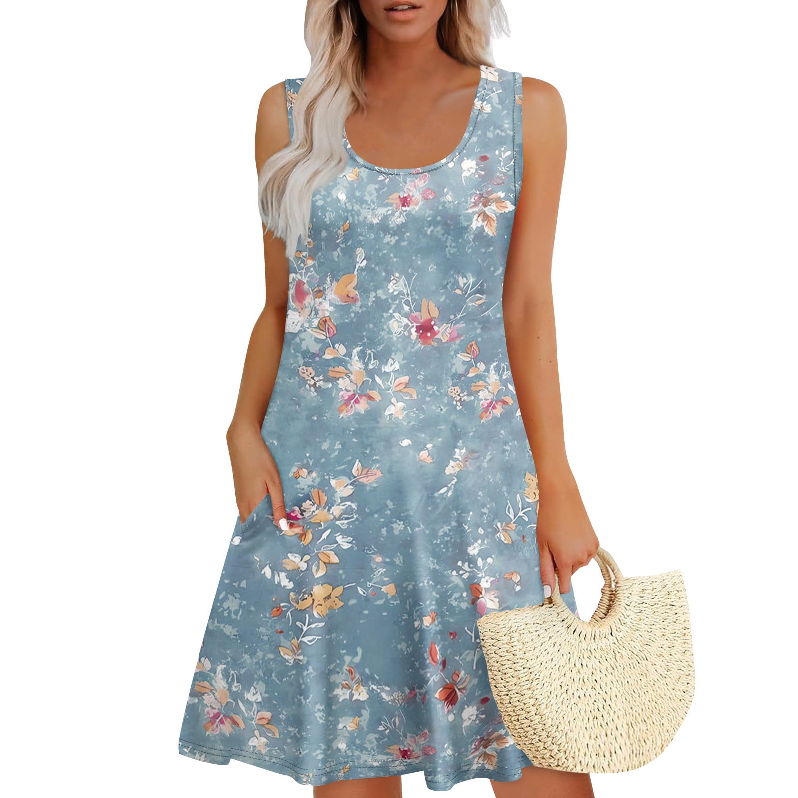 QITOWM Summer Dresses for Women 2025 Floral A Line Sleeveless Spring ...