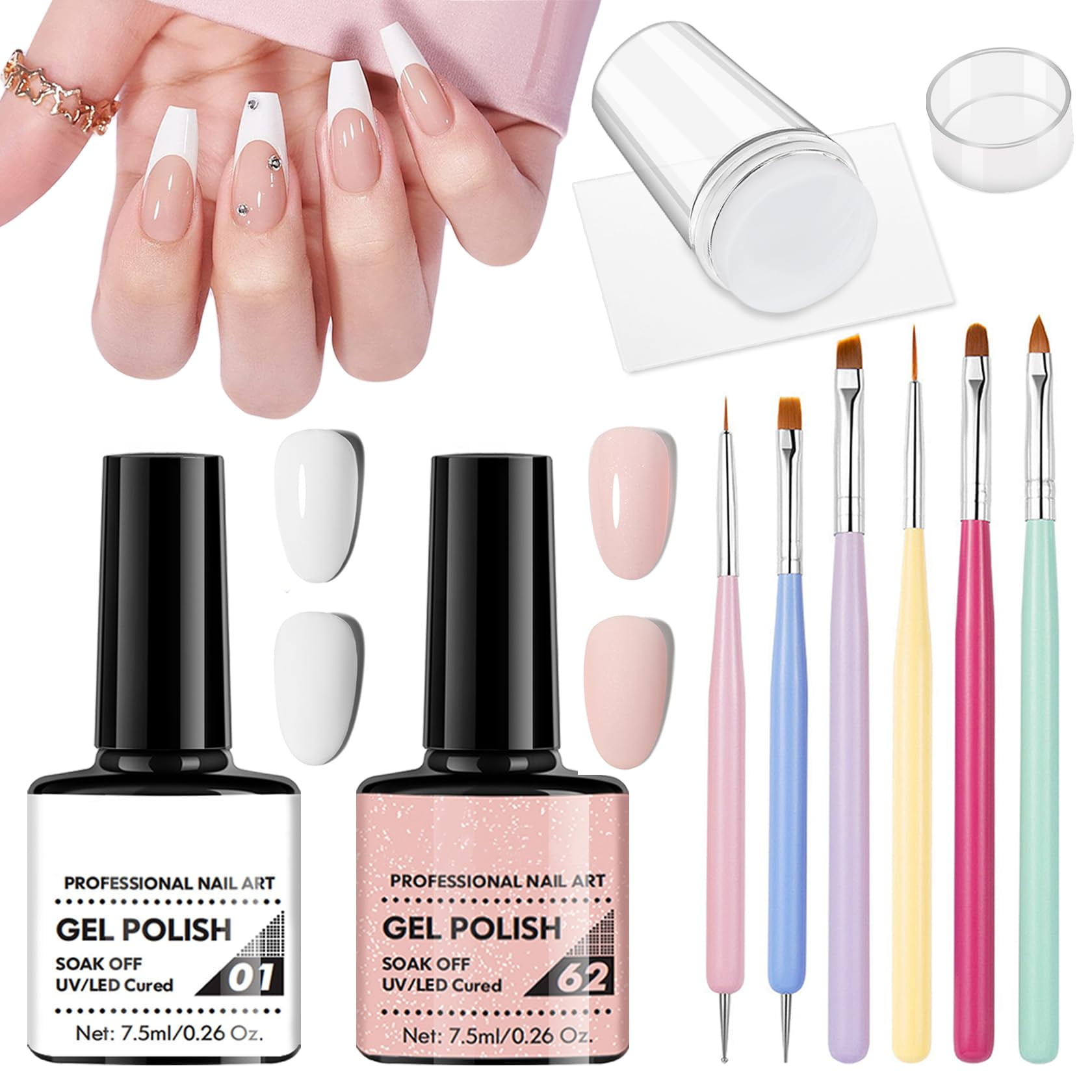 QIUFSSE French Manicure Kit,French TMA2 Nail Stamper,Nude Pink and ...