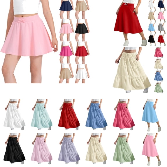 QIUOMBBP Girls' School Uniform Skirts High Waisted Pleated Midi Skirts ...