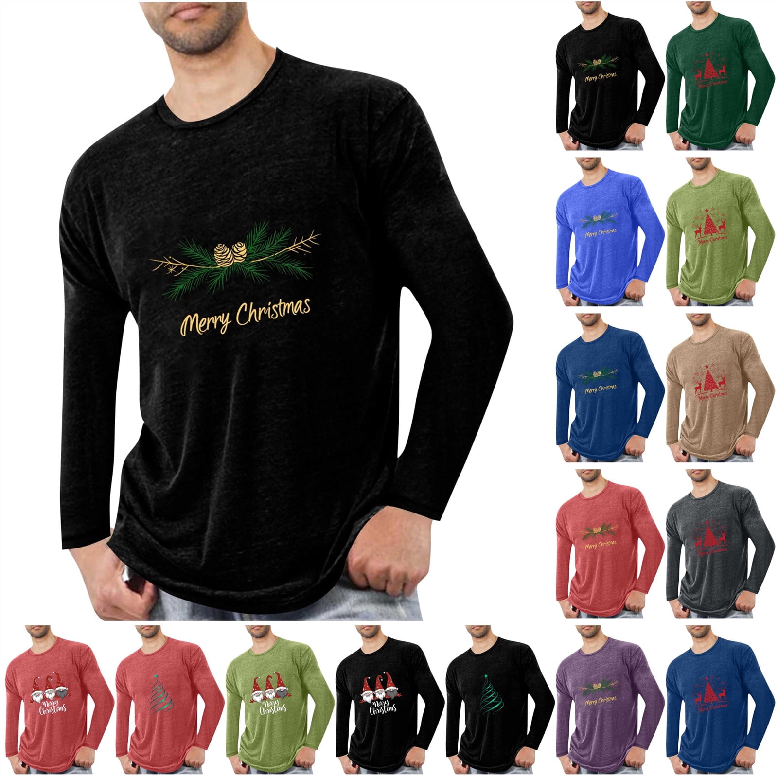 QIUOMBBP Long Sleeve Shirts for Men Christmas Gifts Big and Tall Muscle ...