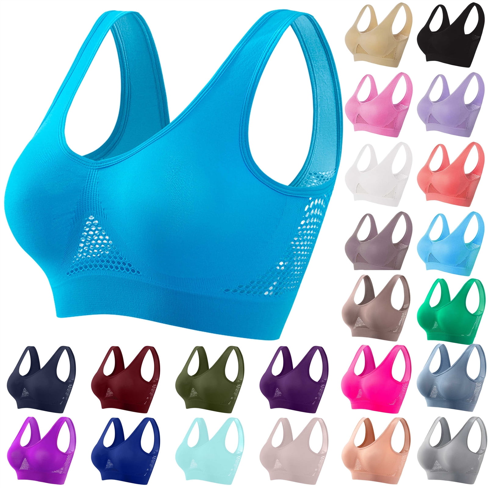 QIUOMBBP Navy Bras for Women Breathable Comfortable Mesh Sports Bra ...