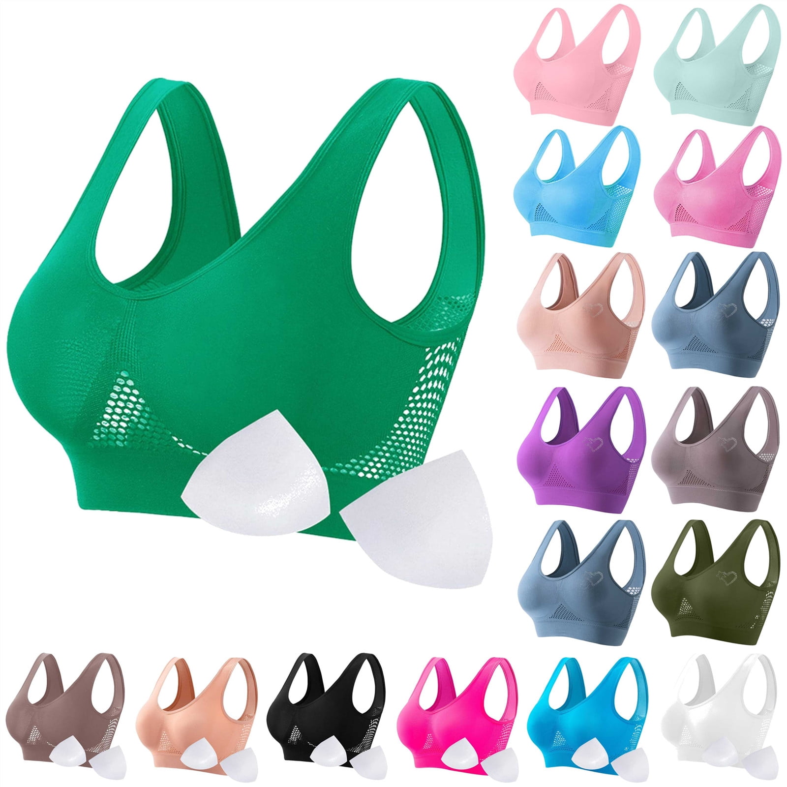 QIUOMBBP Sports Bras for Women Plus Size Breathable Wireless Bralettes ...