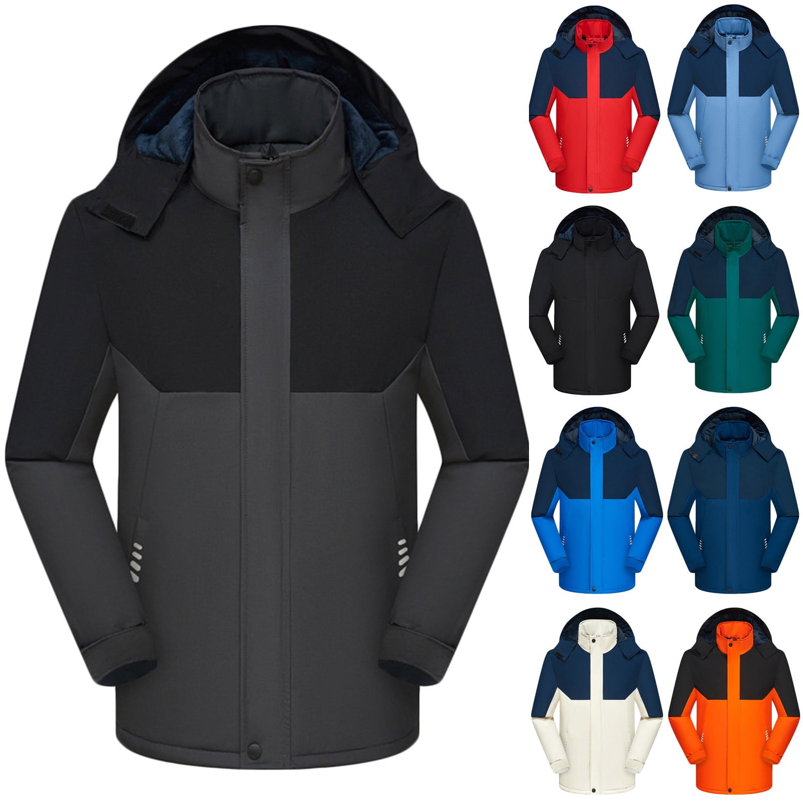 QIUOMBBP Winter Outdoor Hooded Coats for Men Rain Ski Snow Jacket 3 in ...
