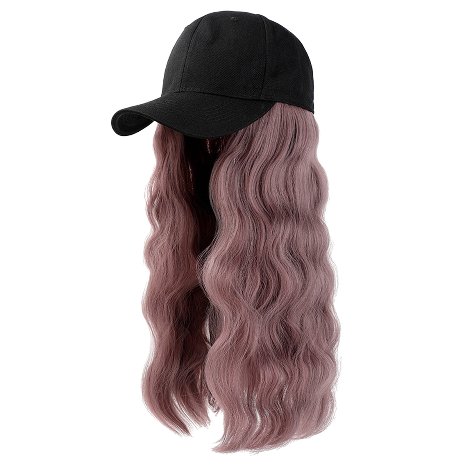 QIUSHUI Long Hair Wig Hat Attached Adjustable Curly Baseball Wave Cap ...