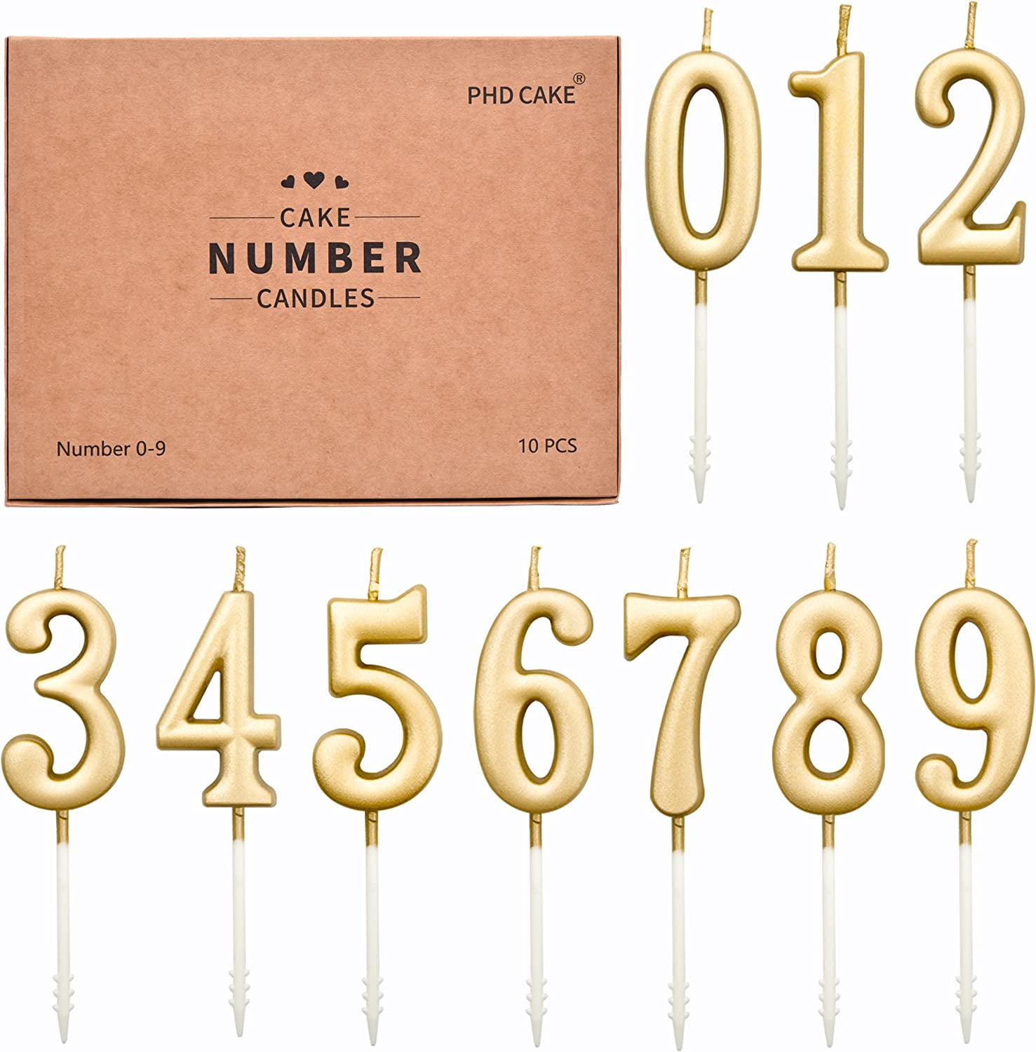 QIUTIAN CAKE 10-Pieces Gold Numeral Birthday Candles, Cake Numeral ...