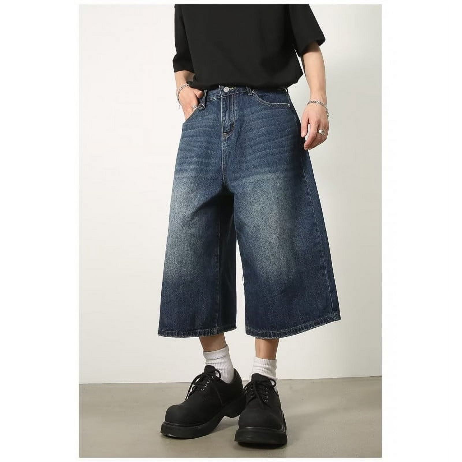 QIUTIAN Korean Style Vintage Men's Jorts Jeans Streetwear Male Wide Leg ...