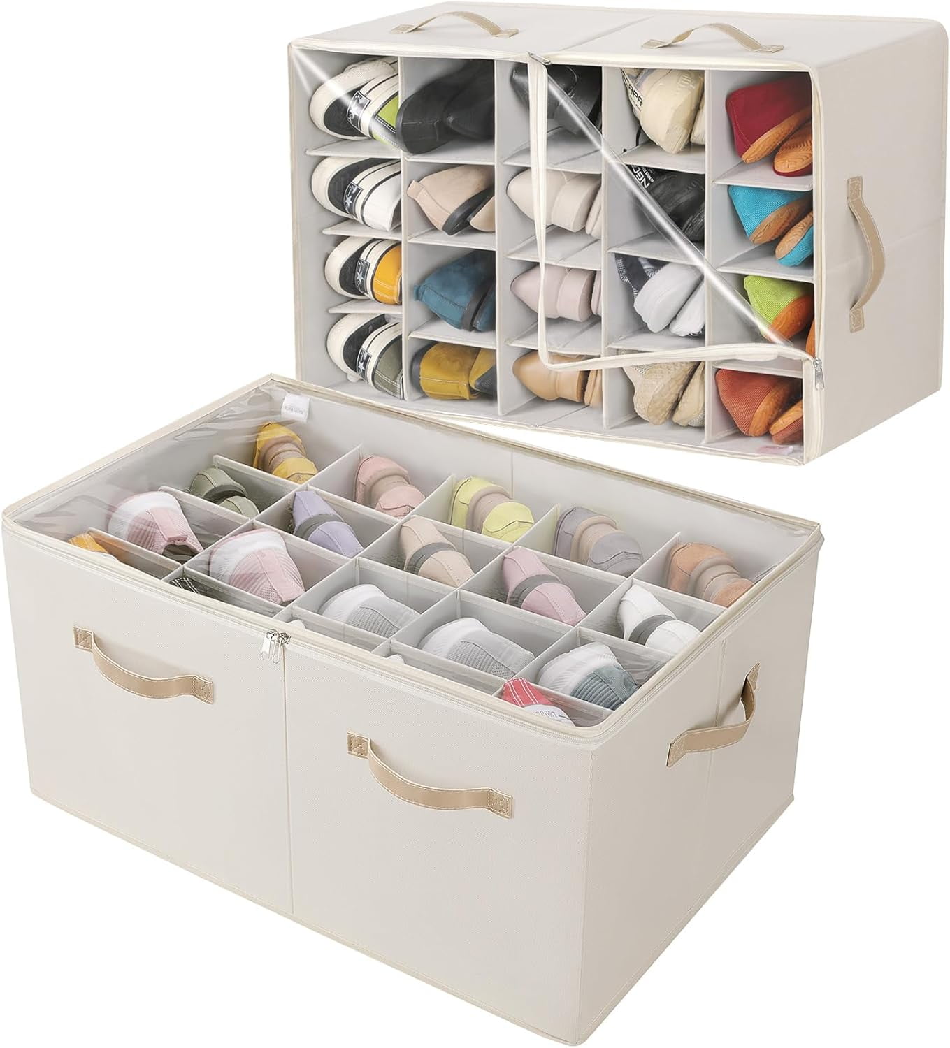 QIUTIAN Shoe Organizer for Closet 2 Pack, Foldable Shoe Box with ...