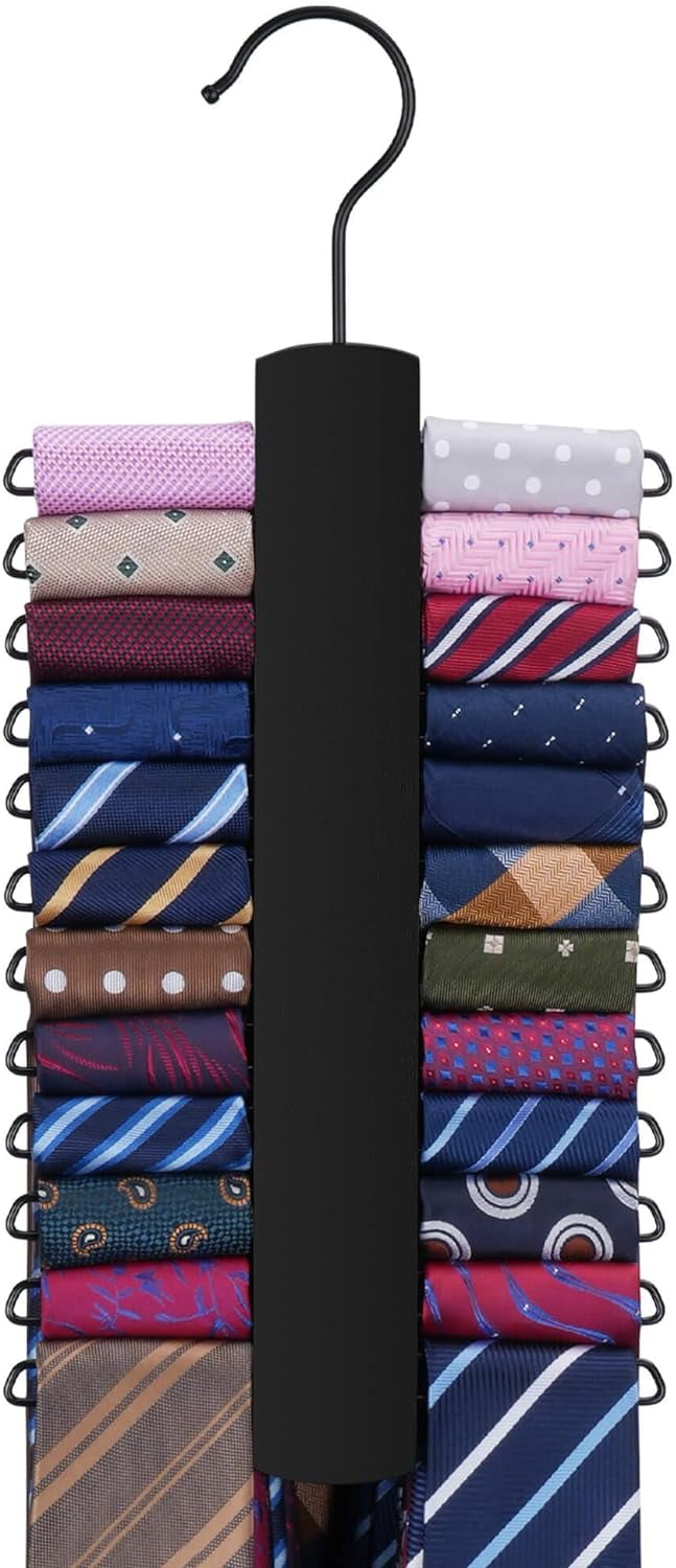 QIUTIAN Upgraded Tie Rack Hanger for Closet with 24 Metal Hooks, Space ...