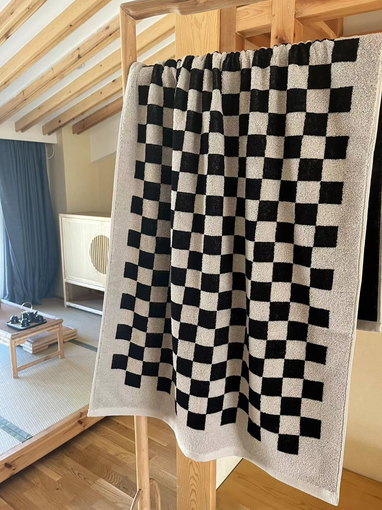 QIUTIAN of 3 Black and White Checkerboard Bath Towels Sets Matching ...