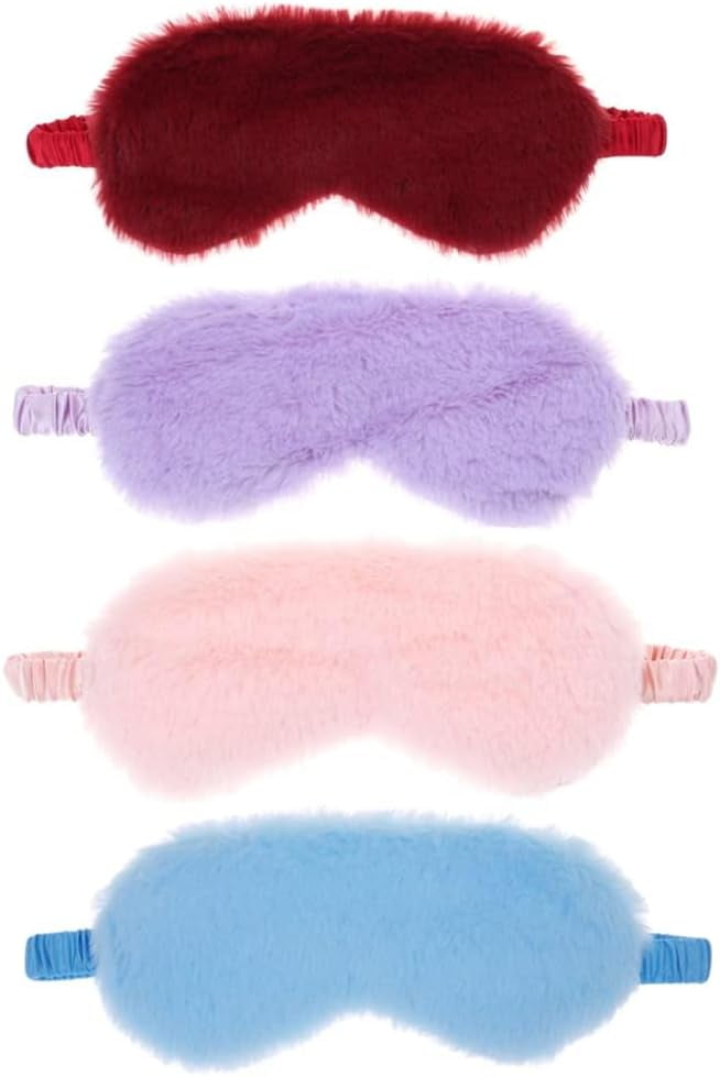 QIUYI 4 Pieces Plush Sleeping Eye Cover Soft Eye Mask, Furry Eye ...