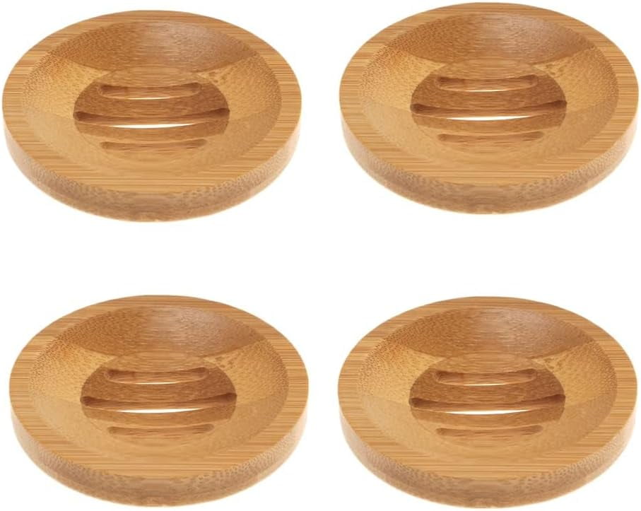 QIUYI 4 Pieces Wooden Soap Dish Round Bamboo Soap Case Holder, Soap ...