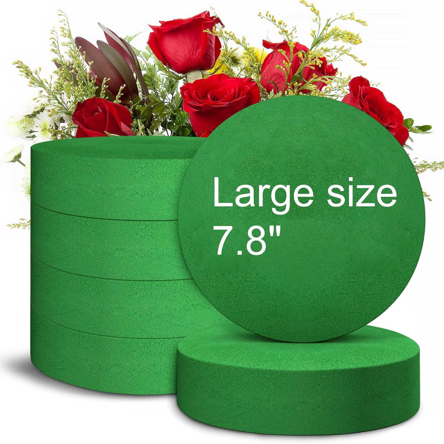 QIUYI 6 Packs Round Floral Foam Blocks，6.5'' Large Dry Floral Foam for ...