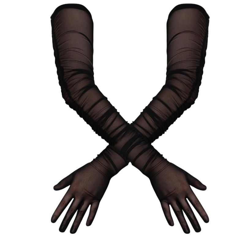QIUYI 70cm Women Sexy Folds Mesh High Elasticity Extra Long Gloves ...