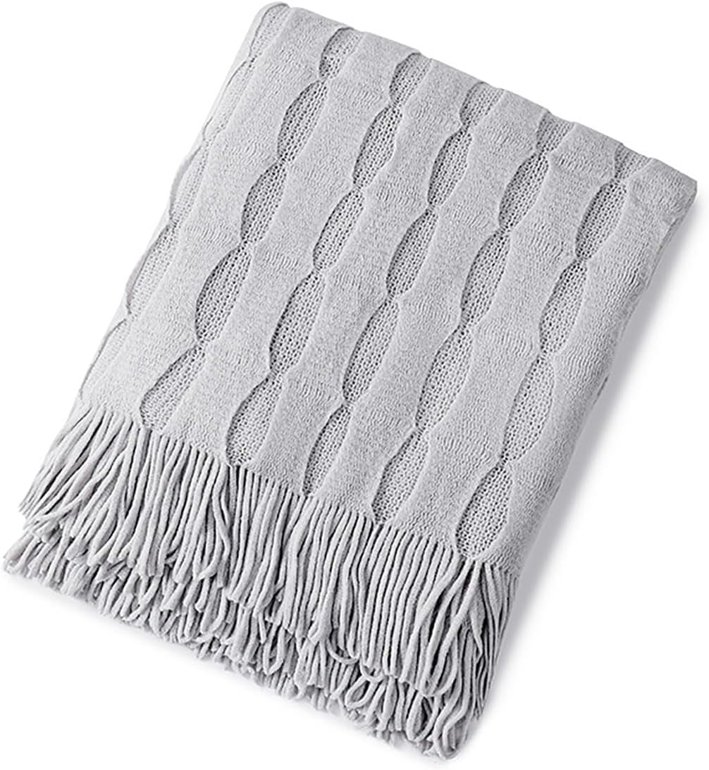 QIUYI Acrylic Cable Knit Throw Blanket for Couch Sofa Chair Bed, Super ...