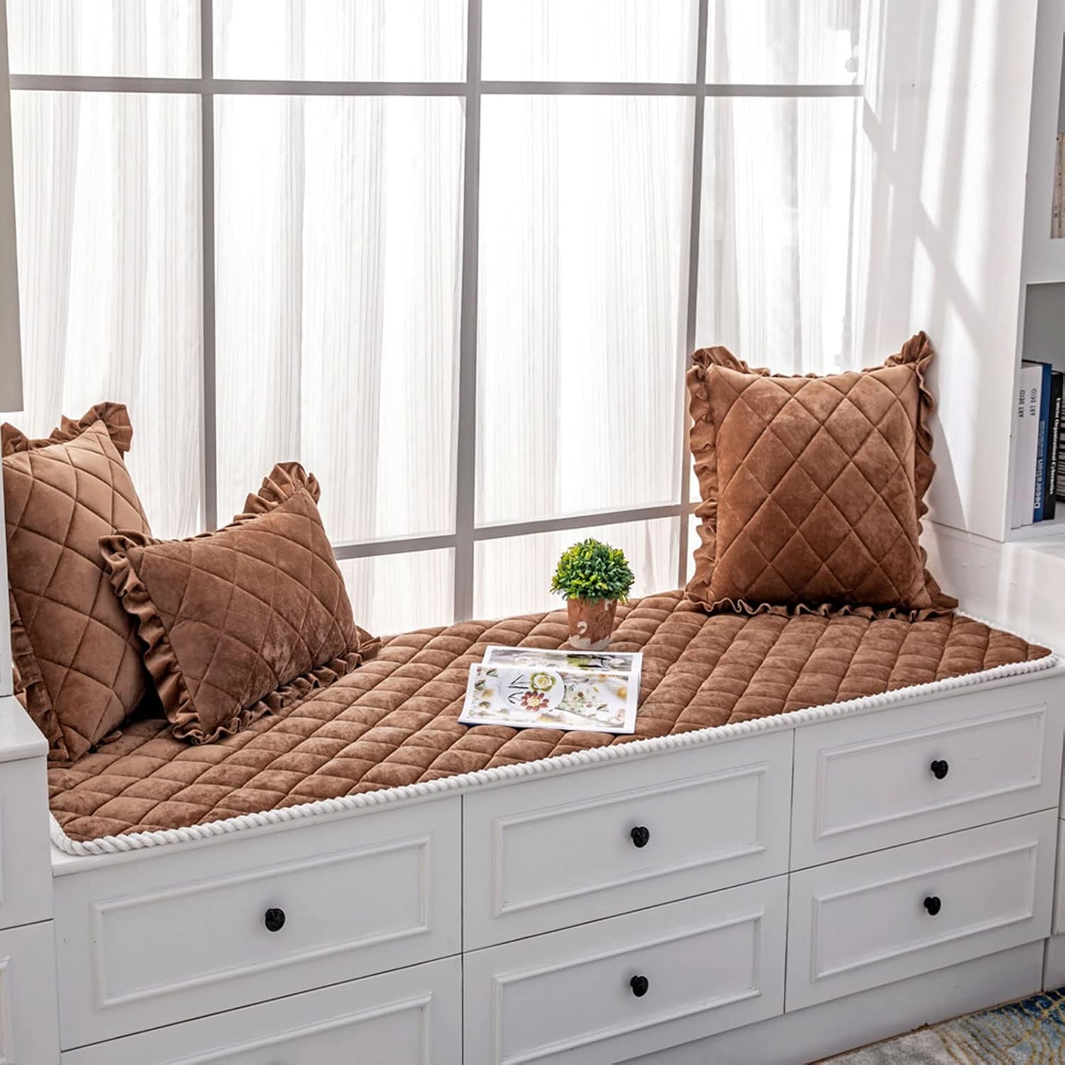 QIUYI Bay Window Mat, Non-Slip Crystal Velvet Bay Window Cushion Pad ...