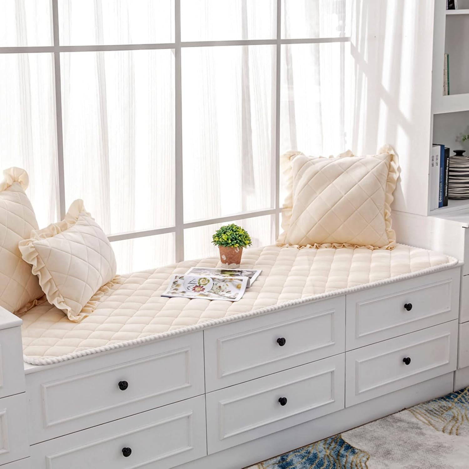 QIUYI Bay Window Mat, Non-Slip Crystal Velvet Bay Window Cushion Pad ...