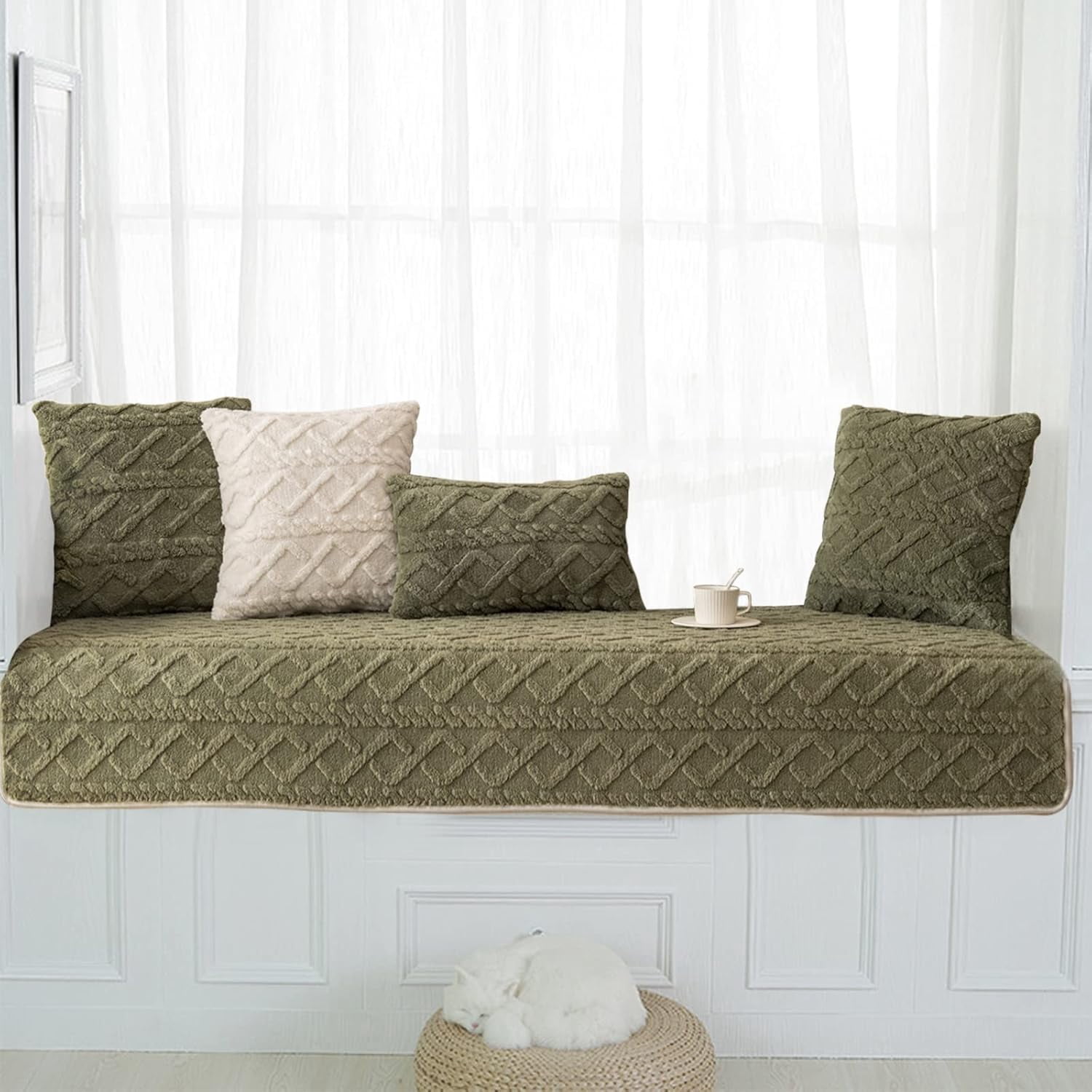 QIUYI Boho Bay Window Cushion Jacquard Pattern Farmhouse Window Seat ...