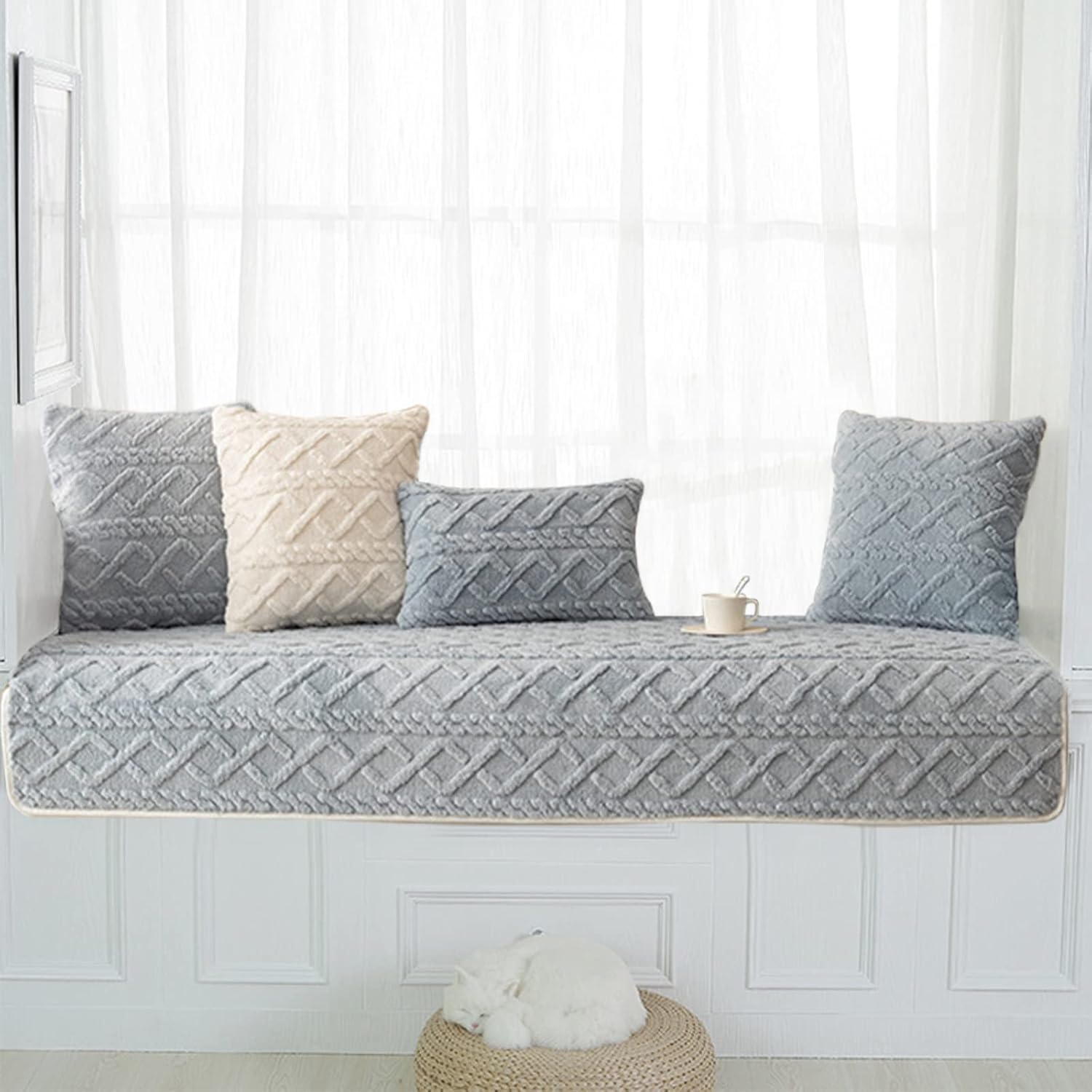 QIUYI Boho Bay Window Cushion Jacquard Pattern Farmhouse Window Seat ...