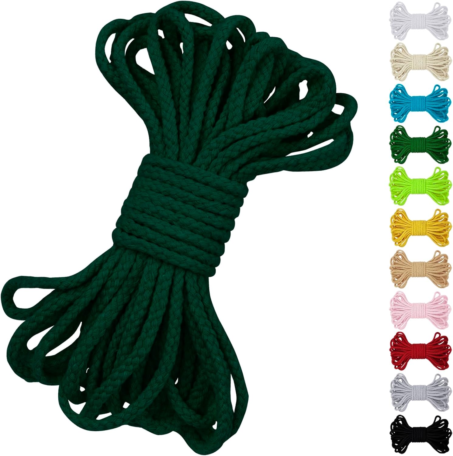 QIUYI Braided Macrame Cord 7mm x 32ft, 8-Strand Braided Cotton Rope ...