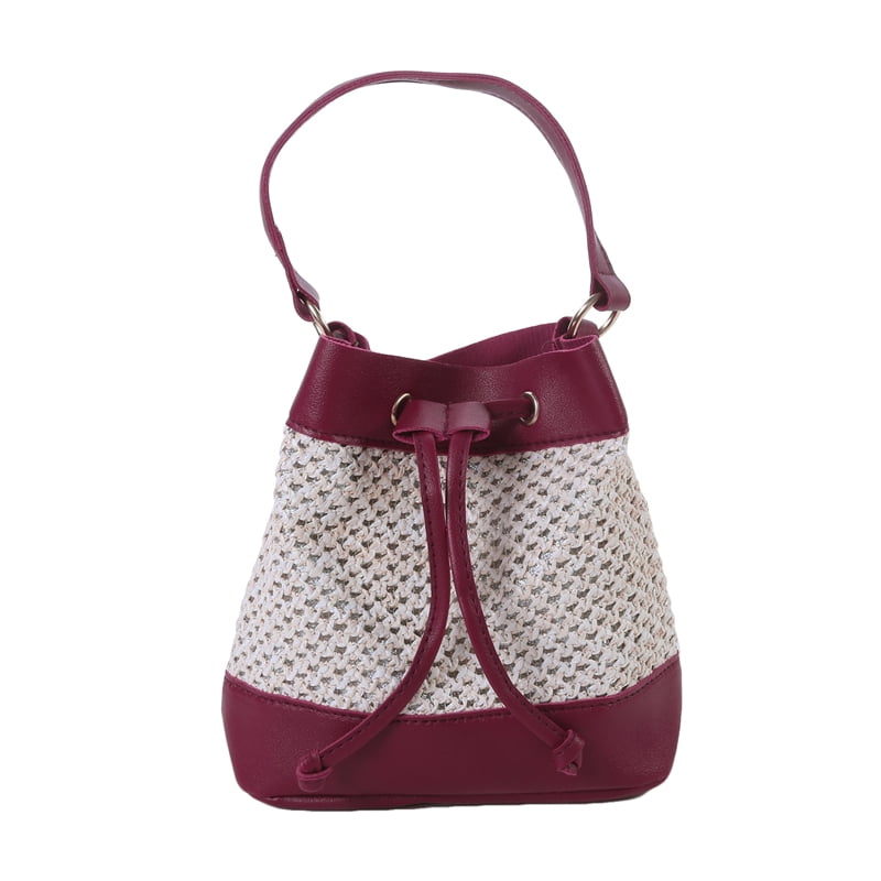 QIUYI Bucket Bag For Women Drawstring Handbag Beach Straw Woven ...